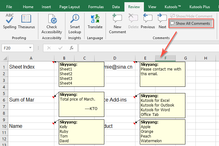 How To Show All Comments In Excel 4412